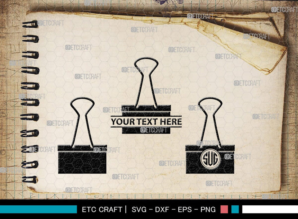 Binder Clip Monogram, Binder Clip Silhouette, Binder Clip SVG, School ...