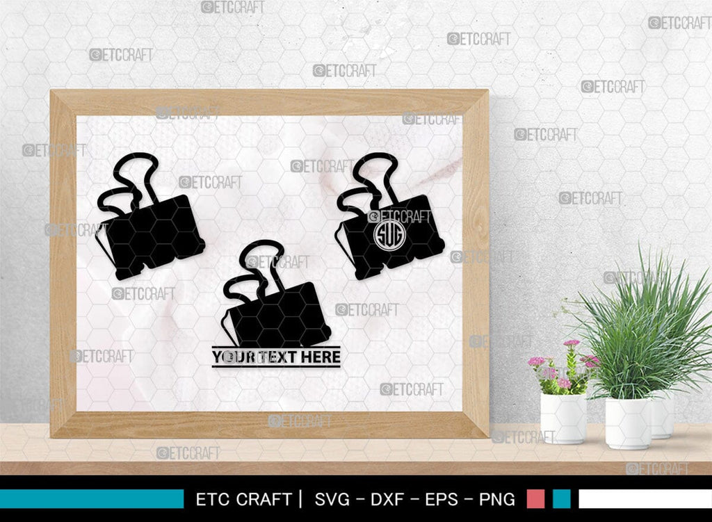 Binder Clip Monogram, Binder Clip Silhouette, Binder Clip SVG, School ...