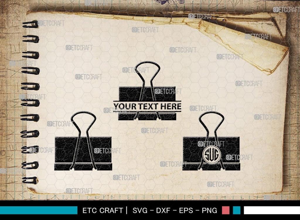 Binder Clip Monogram, Binder Clip Silhouette, Binder Clip SVG, School ...