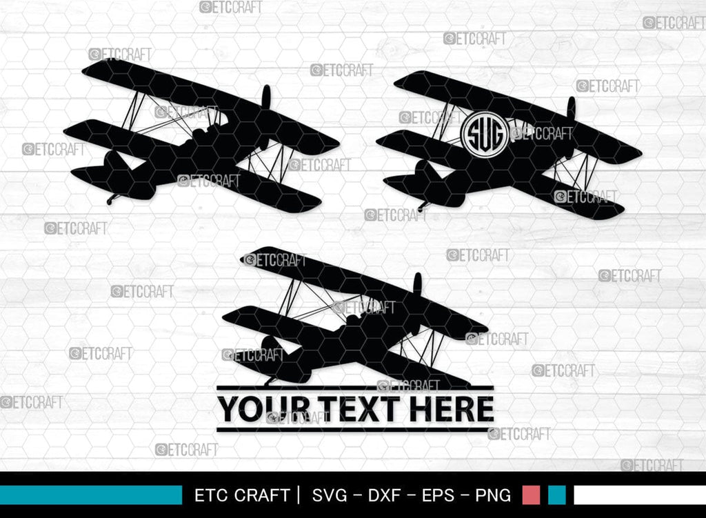 Biplane Monogram, Biplane Silhouette, Biplane SVG, Plane Svg, Aircraft ...