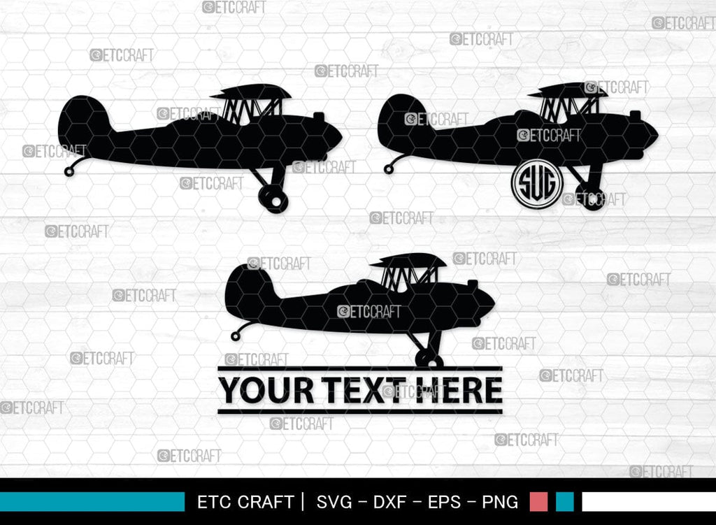 Biplane Monogram, Biplane Silhouette, Biplane SVG, Plane Svg, Aircraft ...