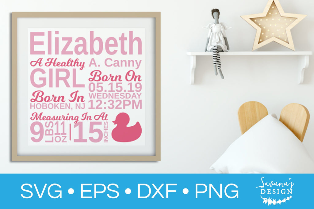 Birth Stats SVG - So Fontsy
