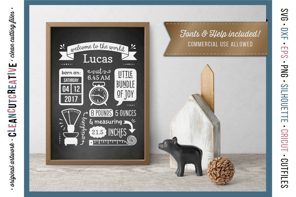 Birth Stats Template - Baby Birth Announcement - SVG file - So Fontsy