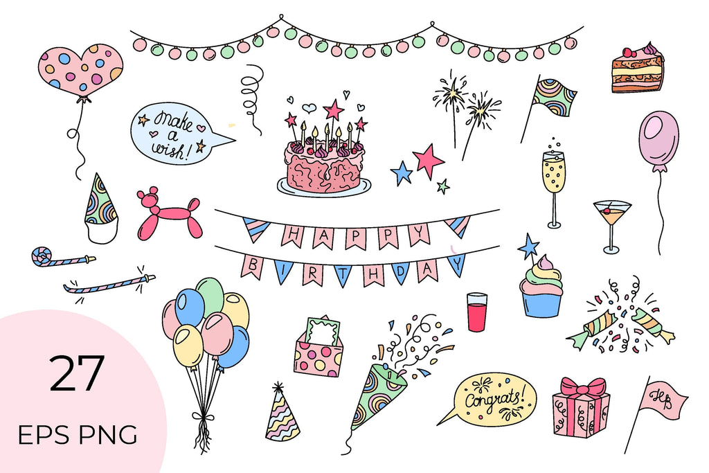 Birthday doodles PNG Clipart | Vector illustrations - So Fontsy