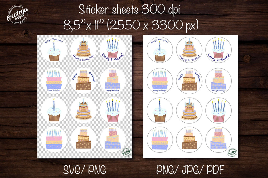 Birthday stickers Round stickers Sticker Pack Sticker svg - So Fontsy