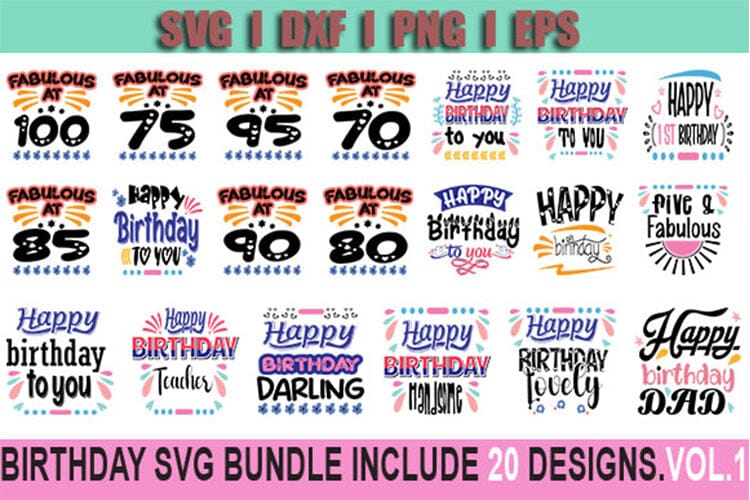 Birthday SVG Bundle Include 20 Designs I Vol.1 - So Fontsy