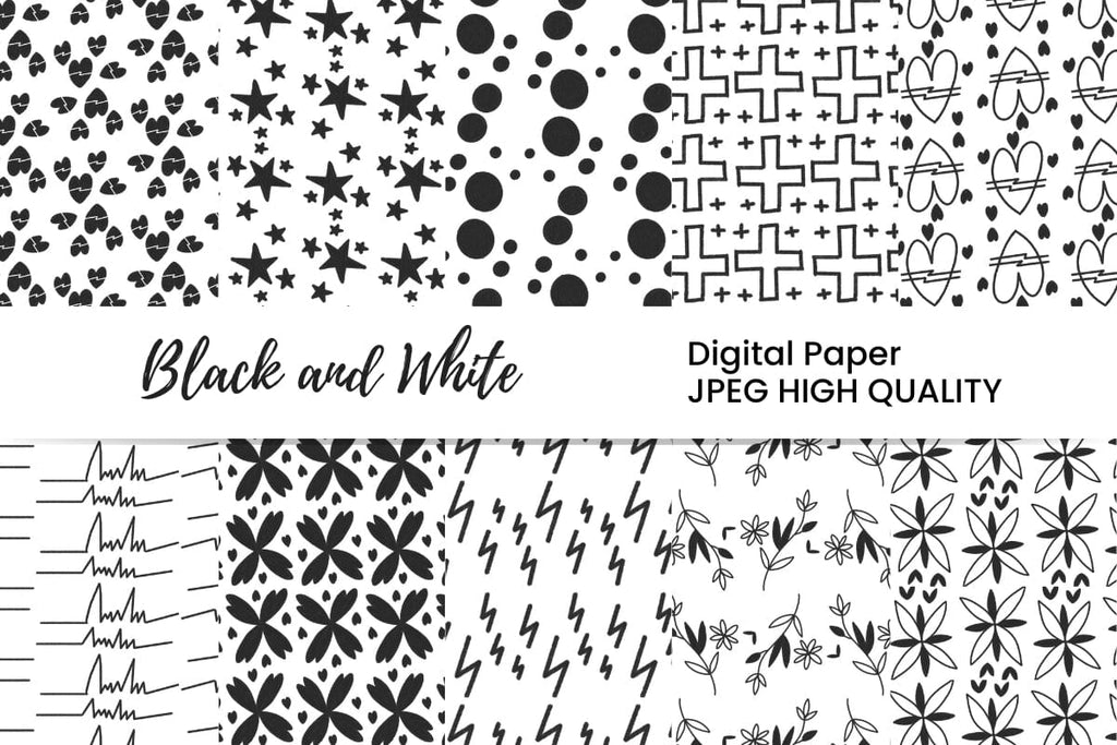 Black and White Digital Paper Bundle - So Fontsy