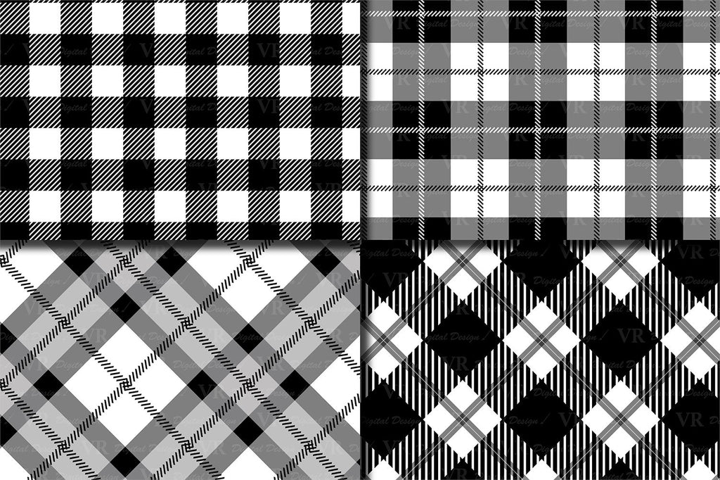 Black and White Plaid Digital Paper - So Fontsy