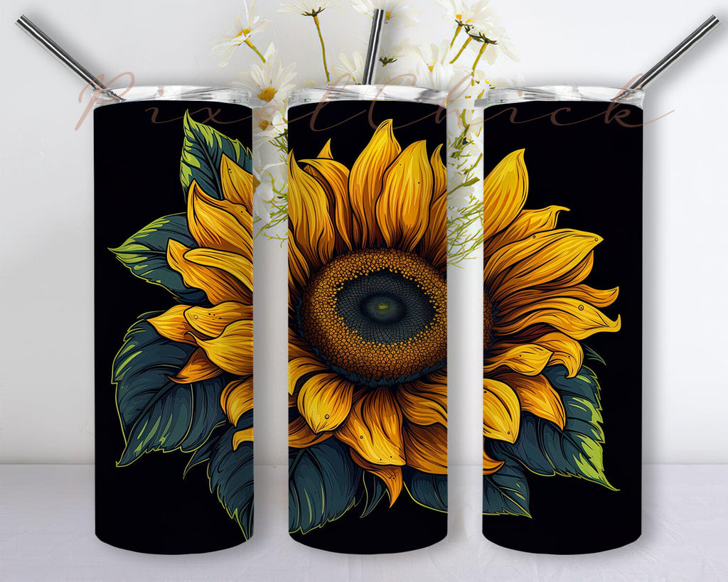 Black Background Sunflower 20oz Skinny Tumbler Sublimation Design Png ...