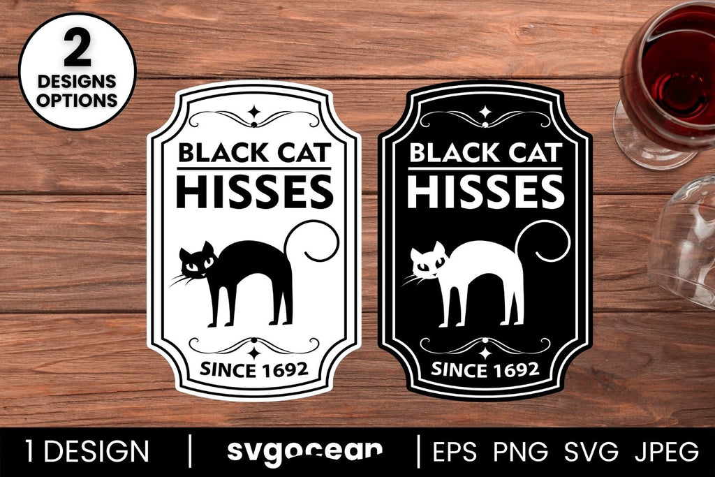 Black Cat Bottle Labels Svg - So Fontsy