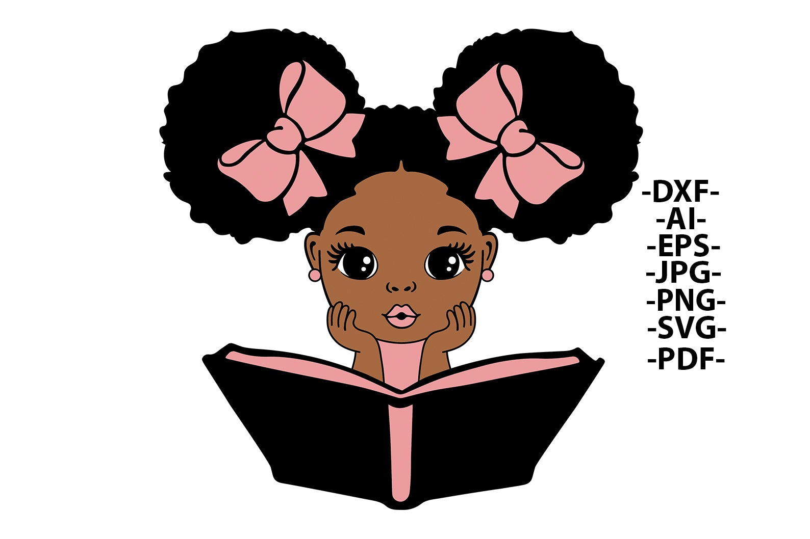 Black Girl Reading Book Svg, School, Girl learning, Puff Hair, Afro ...