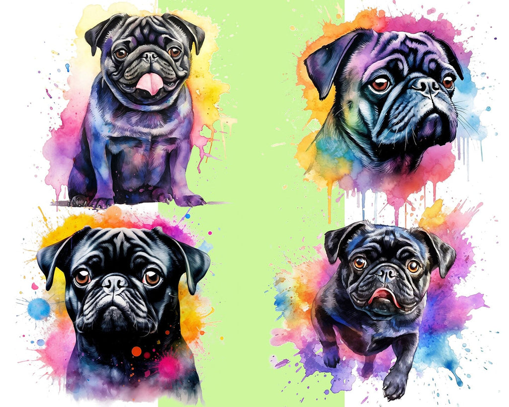 Black Pug Watercolor JPG PNG - So Fontsy