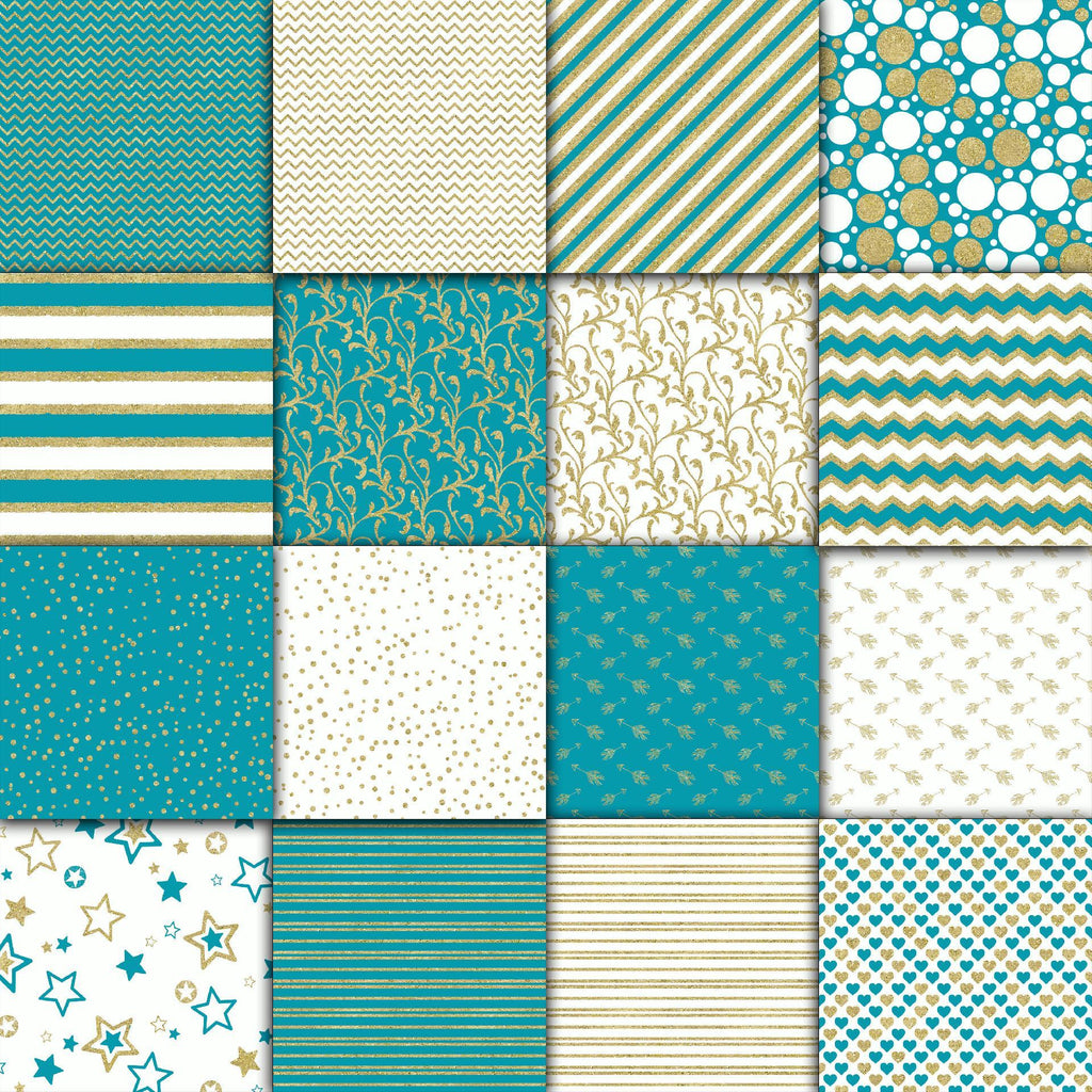 Blue and Gold Glitter Digital Paper - So Fontsy