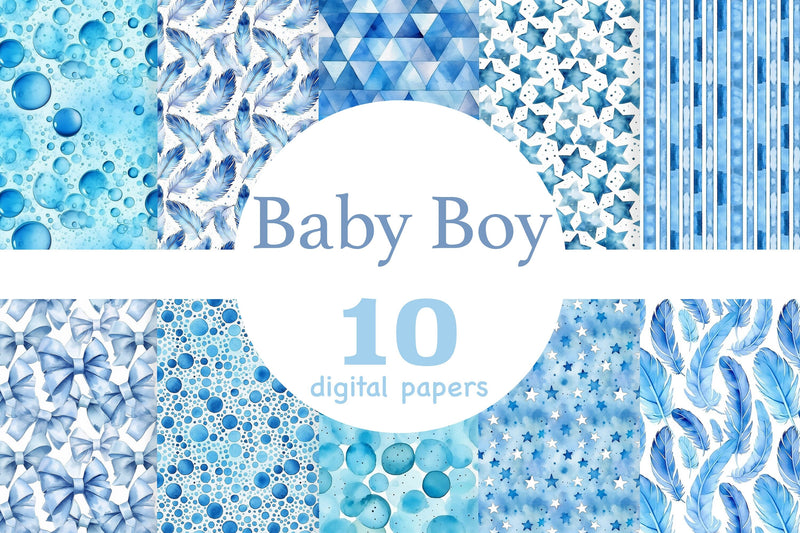 Blue Baby Boy Digital Paper | Baby Shower Pattern - So Fontsy