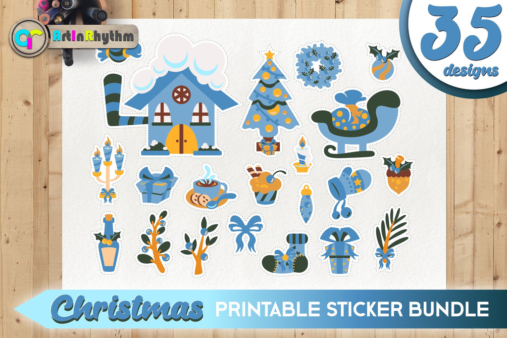Blue Christmas Sticker Bundle / Printable PNG Clipart - So Fontsy