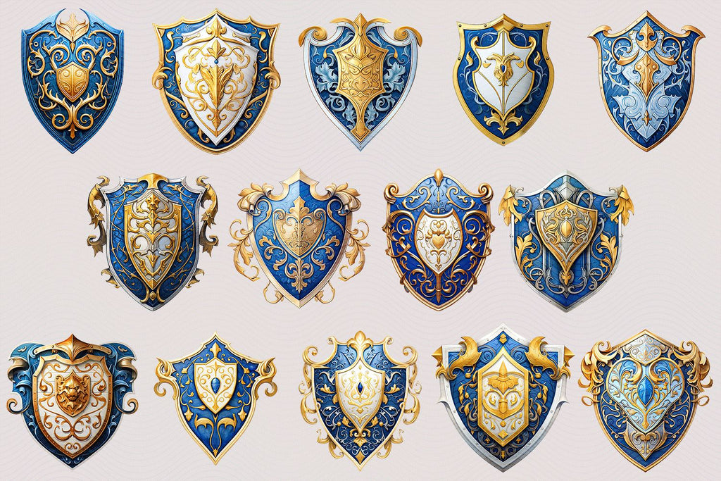 Blue & Gold Royal Knight Shields Clipart - 13 PNG Images - So Fontsy