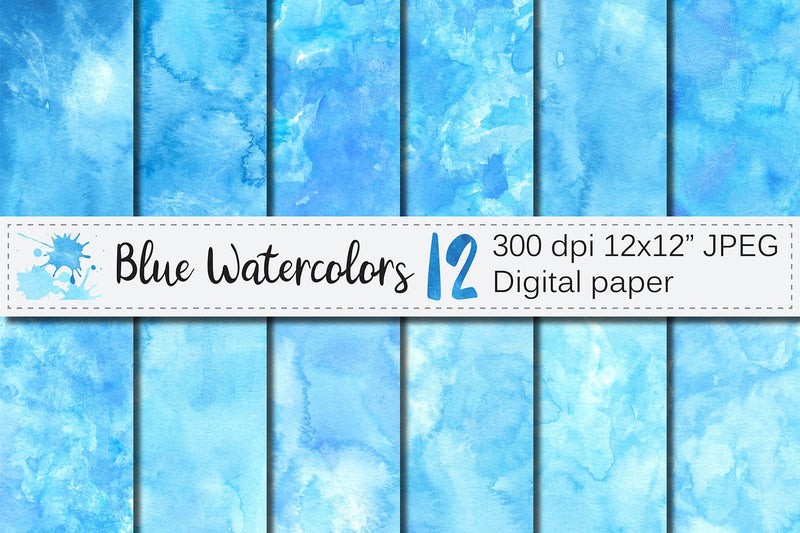 Blue Watercolor Digital Paper / Textures / Backgrounds - So Fontsy
