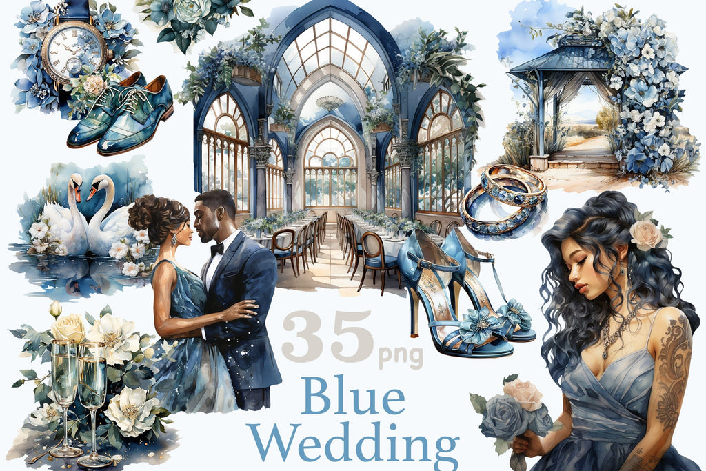 Blue Wedding PNG | Bride Clipart Bundle - So Fontsy