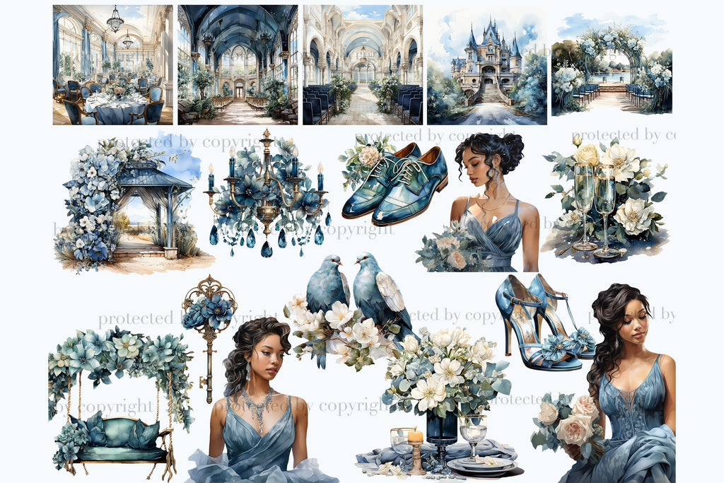 Blue Wedding PNG | Bride Clipart Bundle - So Fontsy