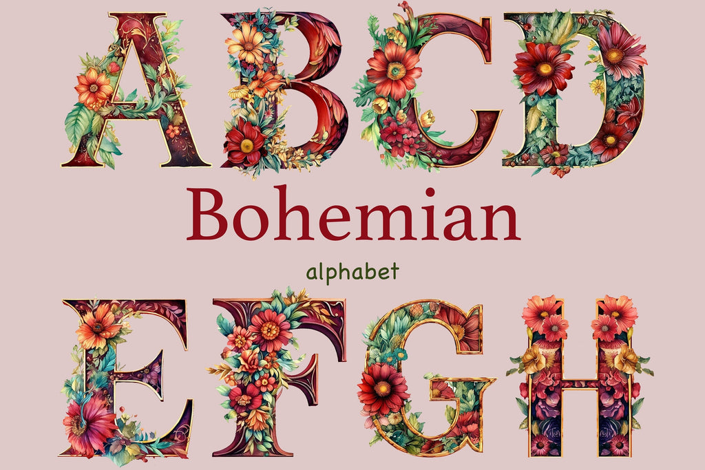 Bohemian Alphabet | Wedding Clipart Bundle - So Fontsy
