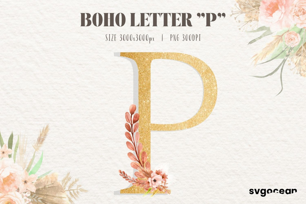 Boho Floral Letter P - So Fontsy