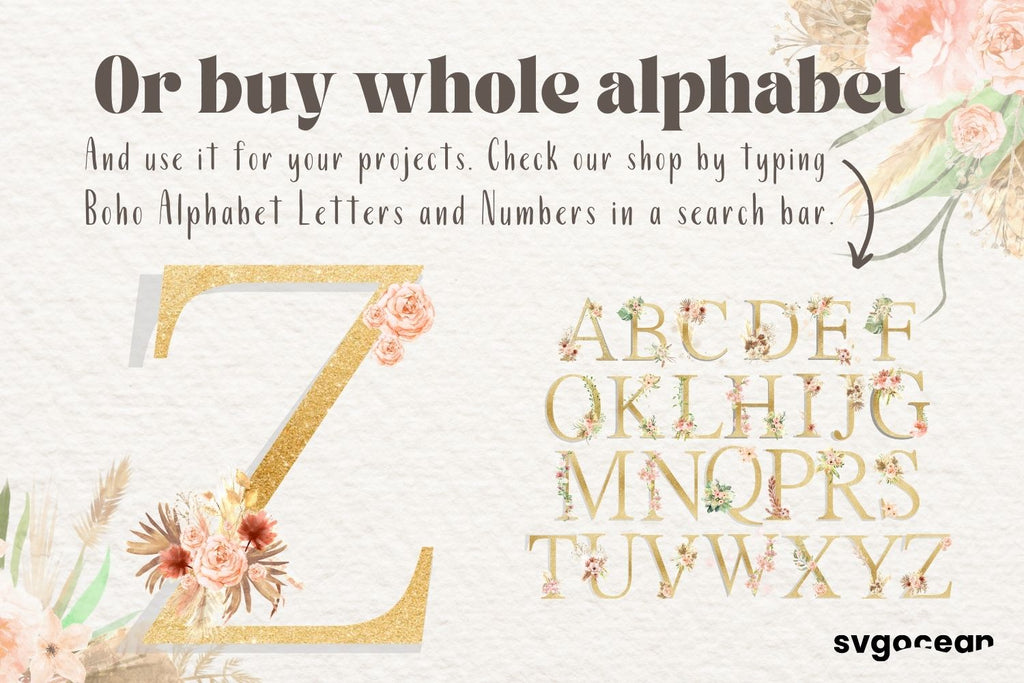 Boho Floral Letter Z - So Fontsy