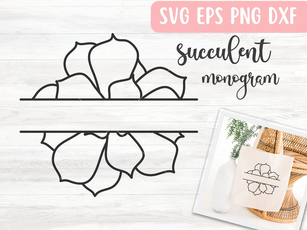 Boho Succulent Spilt Monogram Frame for Names SVG Cut File for Cricut ...