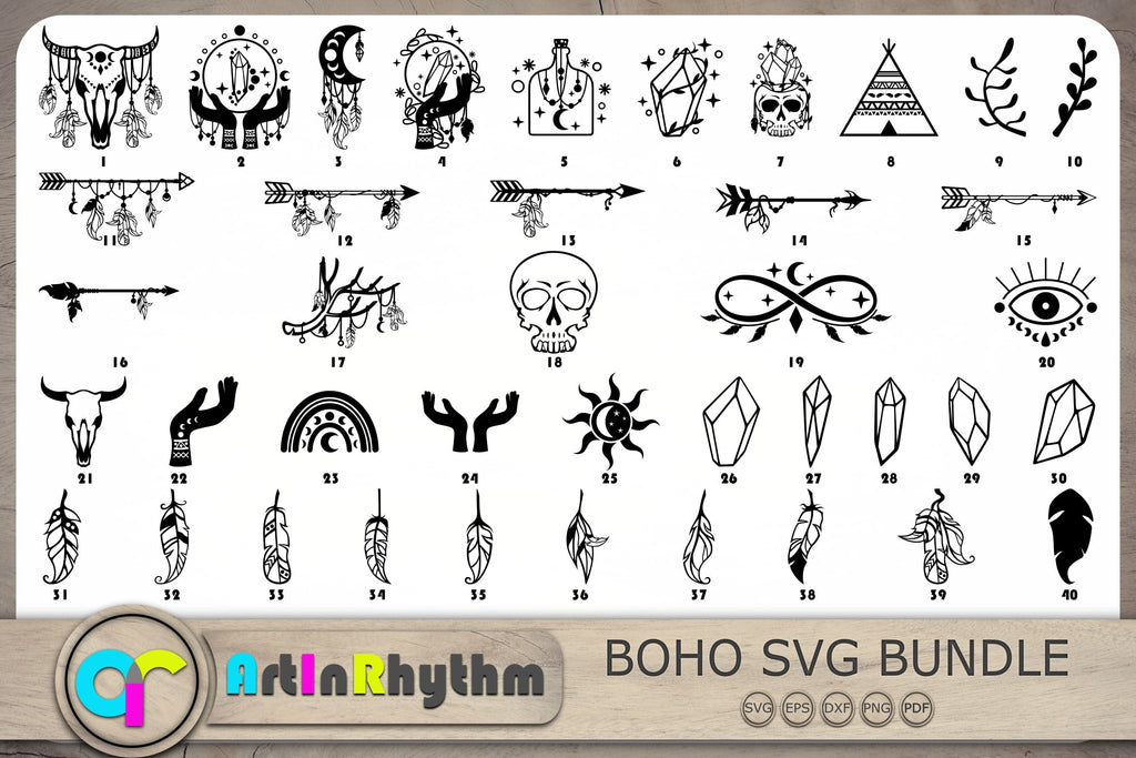 Boho Svg, Boho Svg Bundle, Boho Cow Skull Svg, Arrow Svg, Boho Feathers ...