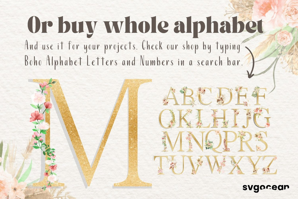 Boho Wedding Letter M - So Fontsy