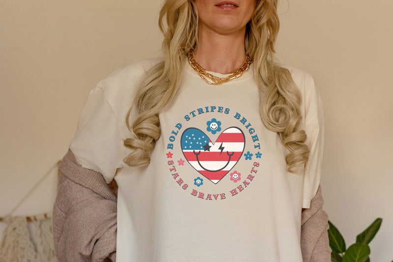 Bold Stripes Bright Stars Brave Hearts PNG Design - So Fontsy