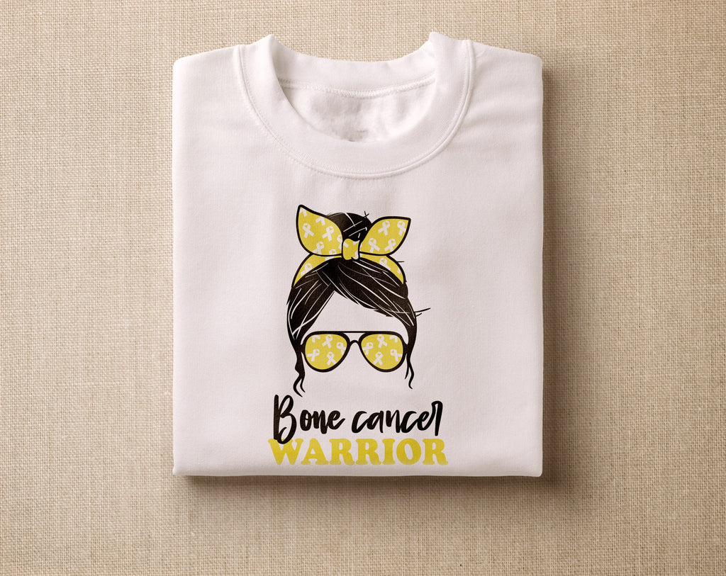 Bone Cancer Warrior SVG, Bone Cancer Messy Bun SVG, Yellow Cancer SVG ...