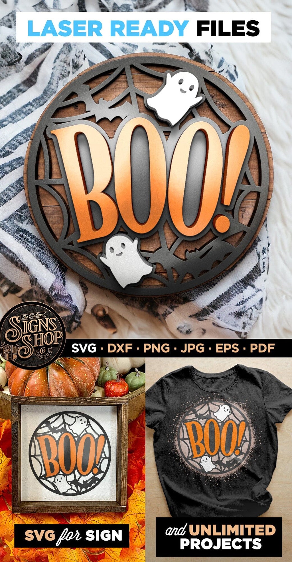 Boo and spider web | Halloween SVG Sign - So Fontsy