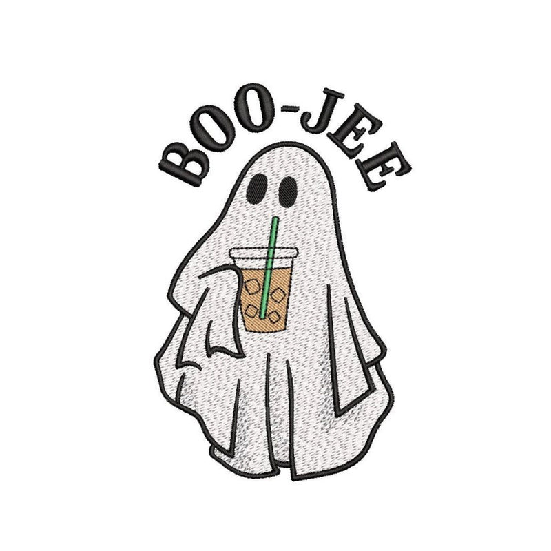 Boo-Jee Ghost with Iced Coffee Embroidery Design, Halloween Machine ...