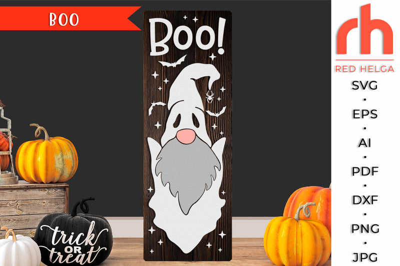 Boo Porch Sign SVG - Halloween Gnome Cut File - Fall Decor DXF - So Fontsy
