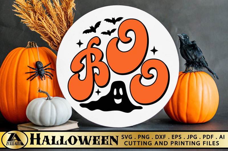 BOO SVG Halloween SVG Spooky Halloween Round Sign SVG - So Fontsy