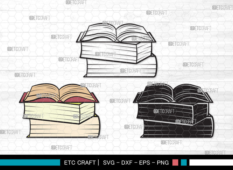 Book Clipart SVG | Book Club Svg | Stacked Books Svg | Open Book Svg ...
