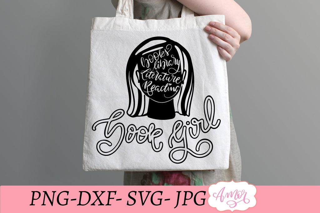 Book girl SVG, Book lover cut file - So Fontsy