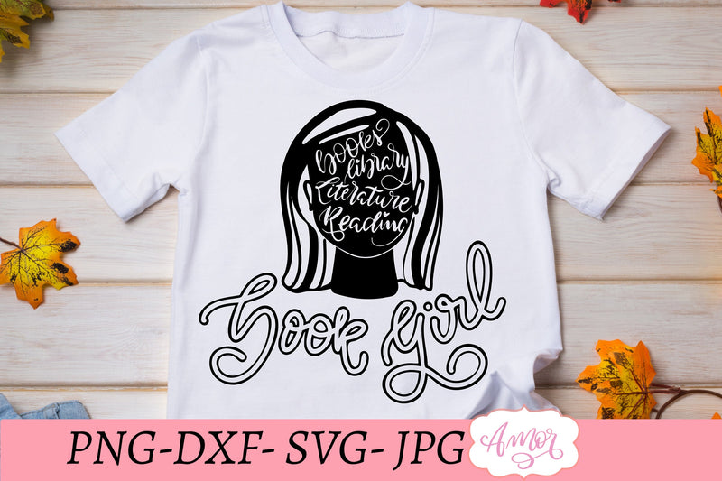 Book girl SVG, Book lover cut file - So Fontsy