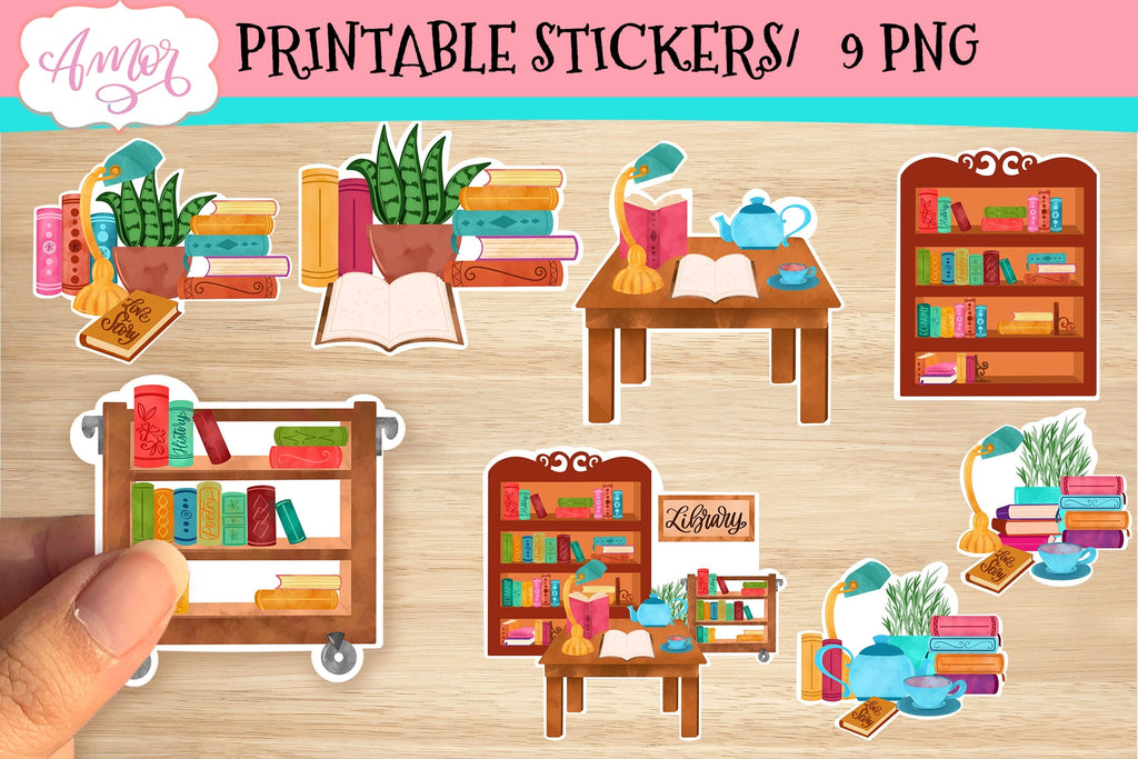 Book lover printable stickers for print then cut - So Fontsy