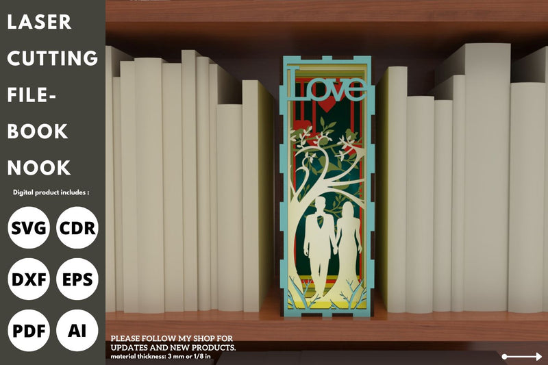 Book Nook, Wedding, SVG, laser cut, Glowforge, shadow box - So Fontsy