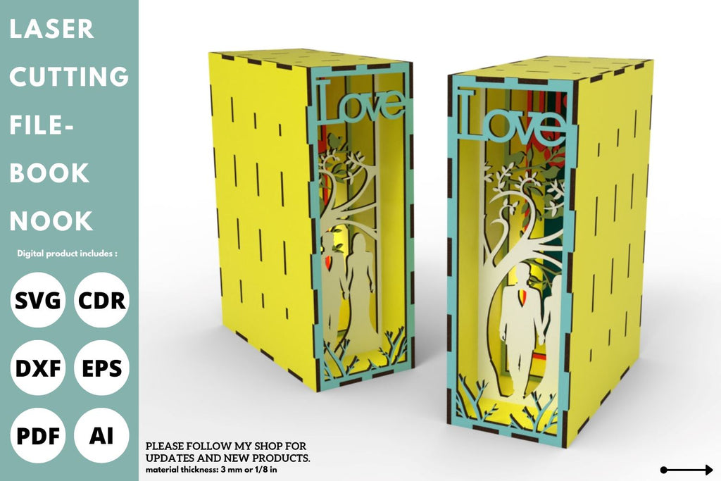 Book Nook, Wedding, SVG, laser cut, Glowforge, shadow box - So Fontsy