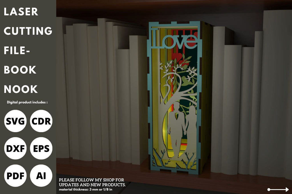 Book Nook, Wedding, SVG, laser cut, Glowforge, shadow box - So Fontsy