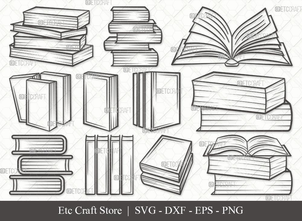 Book Outline SVG Cut File | Book Club Svg | Stacked Books Svg | Open ...