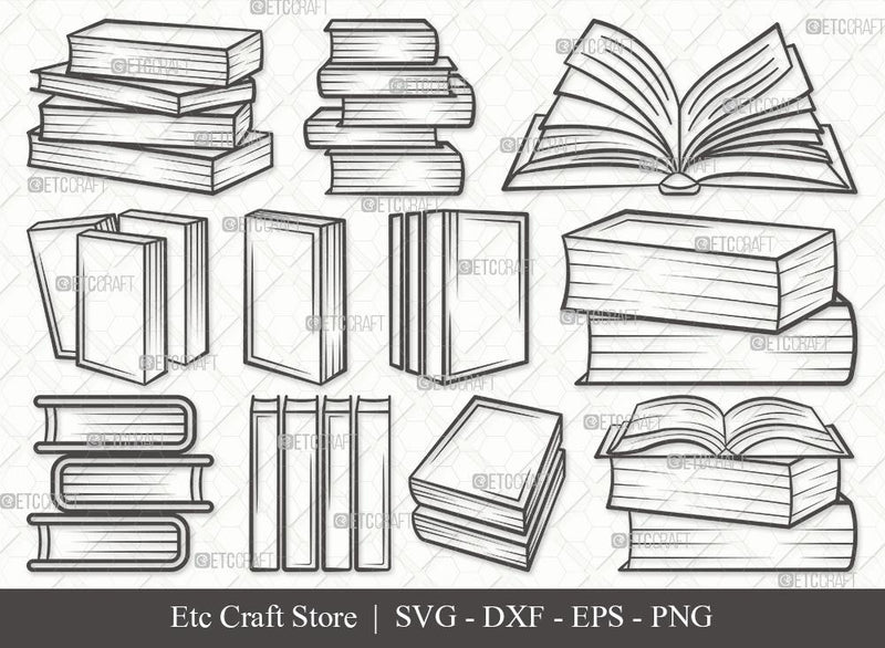 Book Outline SVG Cut File | Book Club Svg | Stacked Books Svg | Open ...