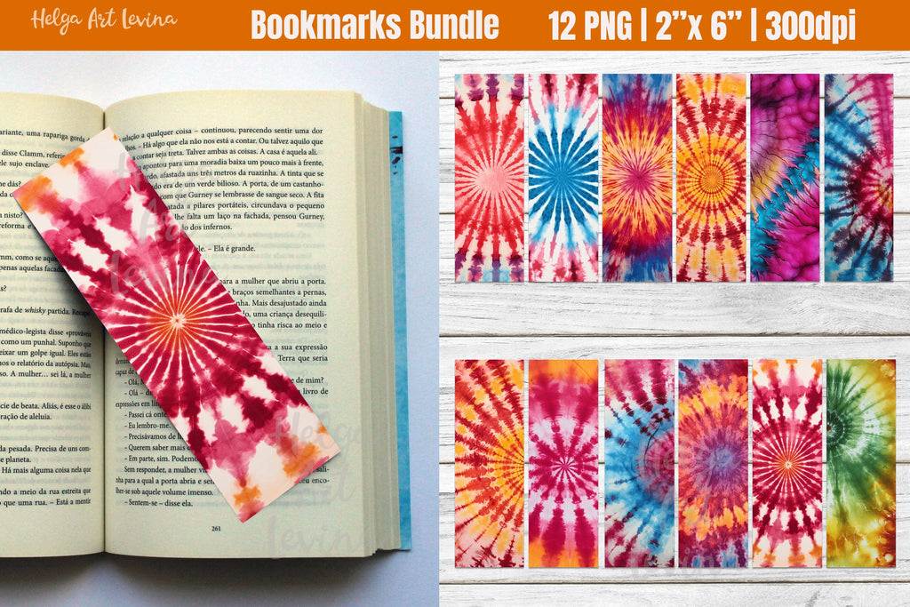 Bookmarks Bundle PNG | Tie Dye style - So Fontsy