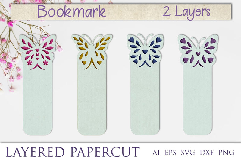 Bookmarks with butterfly svg template, Layered papercut bookmarks svg ...