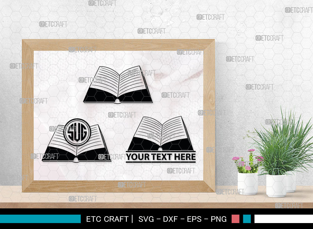 Books Monogram, Books Silhouette, Book SVG, Open Book Svg, Library Svg ...
