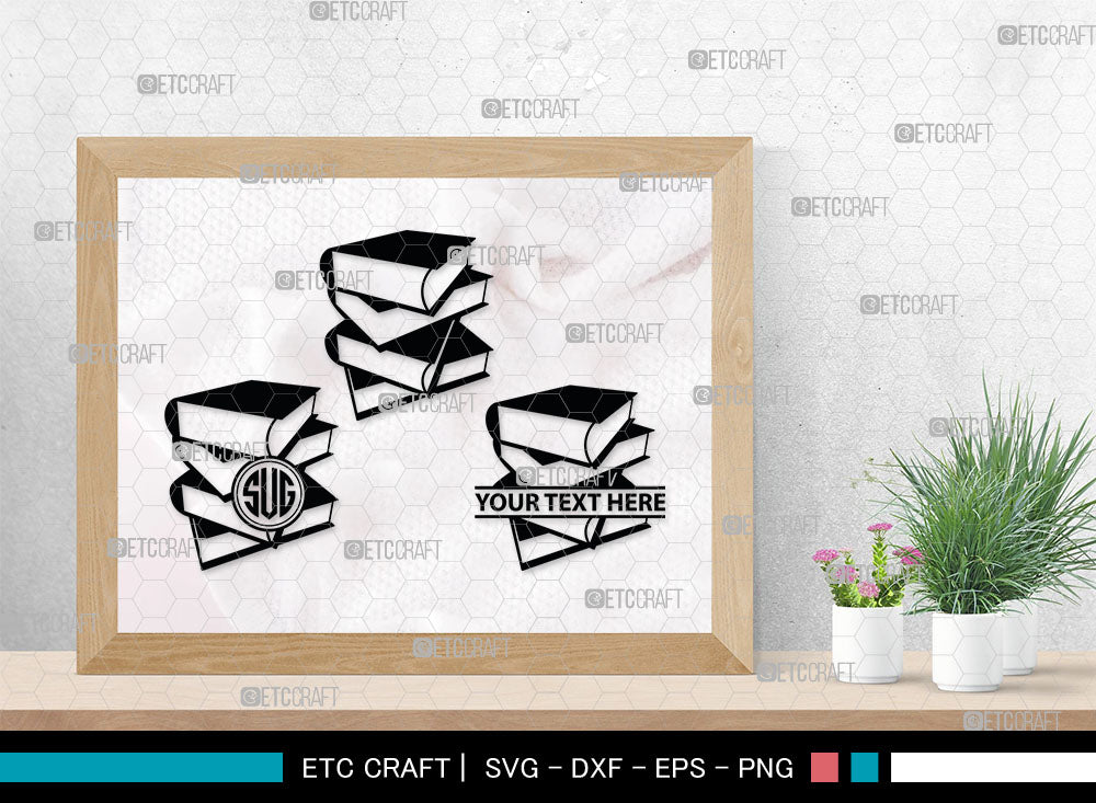 Books Monogram, Books Silhouette, Book SVG, Open Book Svg, Library Svg ...
