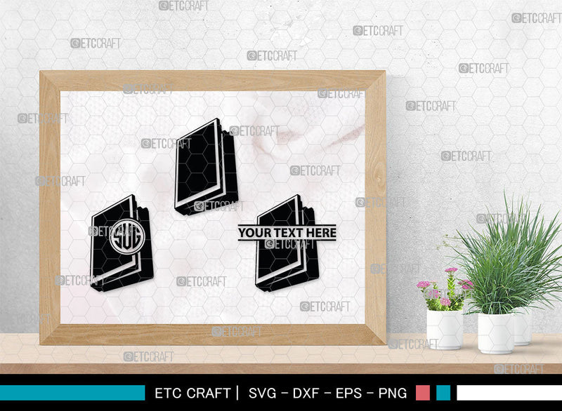 Books Monogram, Books Silhouette, Book SVG, Open Book Svg, Library Svg ...