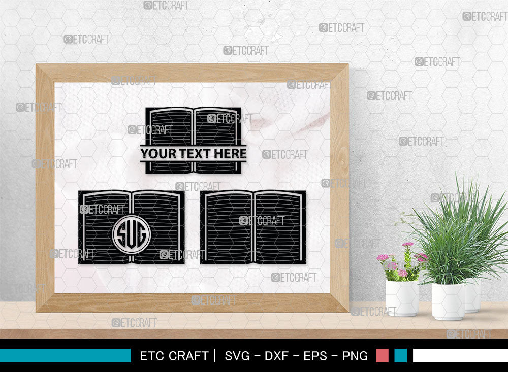 Books Monogram, Books Silhouette, Book SVG, Open Book Svg, Library Svg ...
